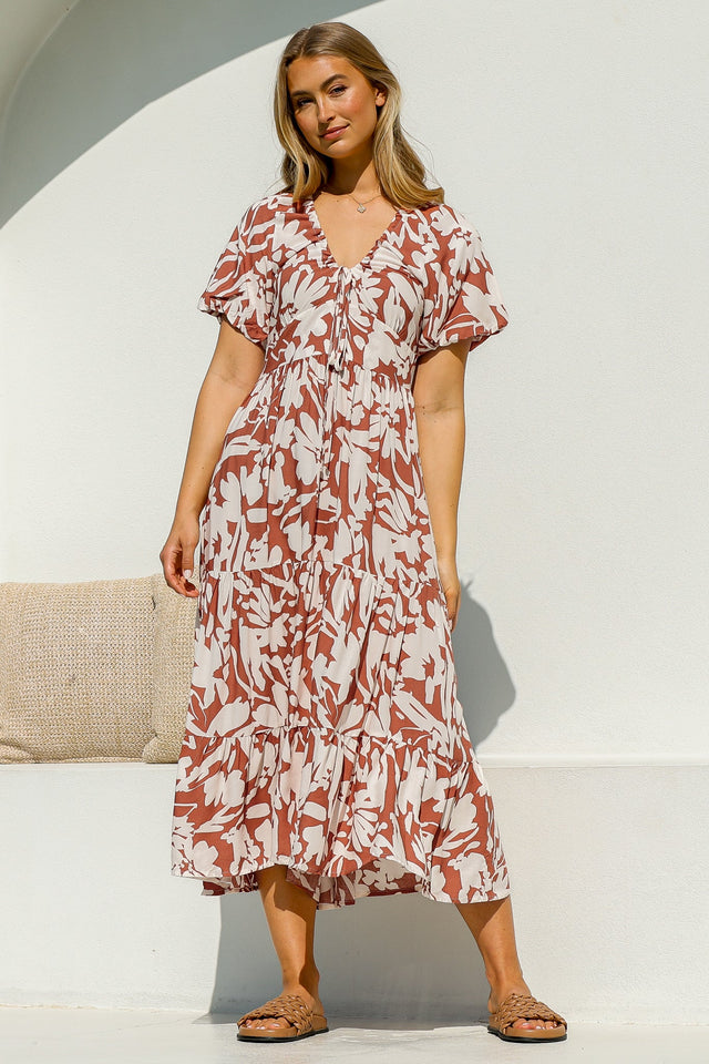 Shop the Charis Midi Dress in Rust at Salty Crush | Boho-Chic Fashion