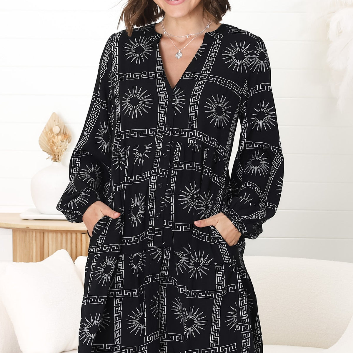 Get our Sarah Mini Dress in the Astra Print Black | saltycrush.com ...