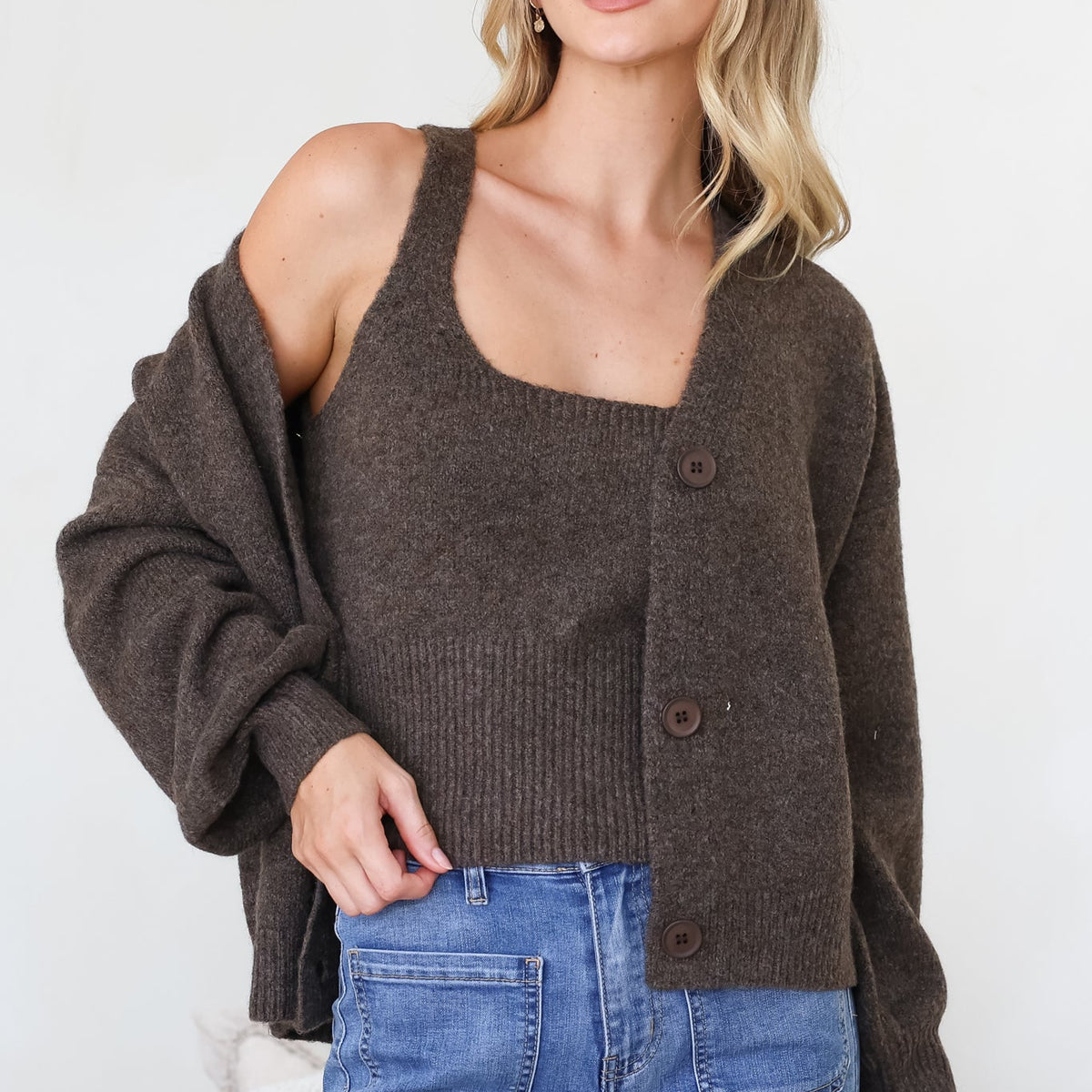 Shop Knitwear: Indie Cardigan Set - Chocolate | saltycrush.com – Salty ...