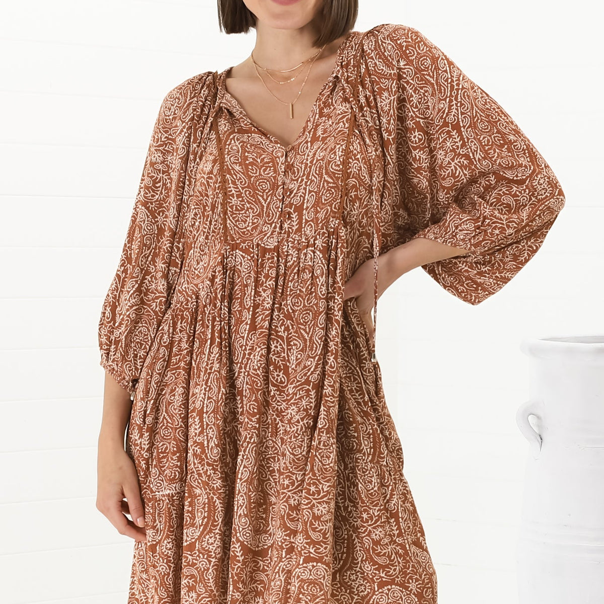 Shop the Juddy Mini Dress in our rust Khalid Print | Salty Crush