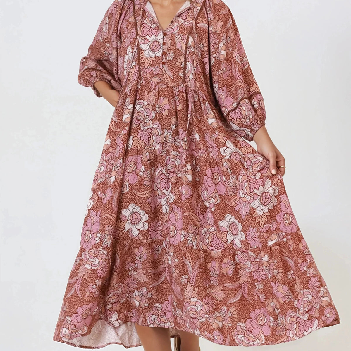 Shop the Kamali Midi Dress in our Luedi Print in Rust | Salty Crush