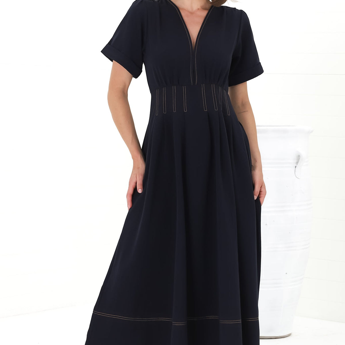 Shop the Lazelle Midi Dress in Navy | Dresses Collection | Salty Crush