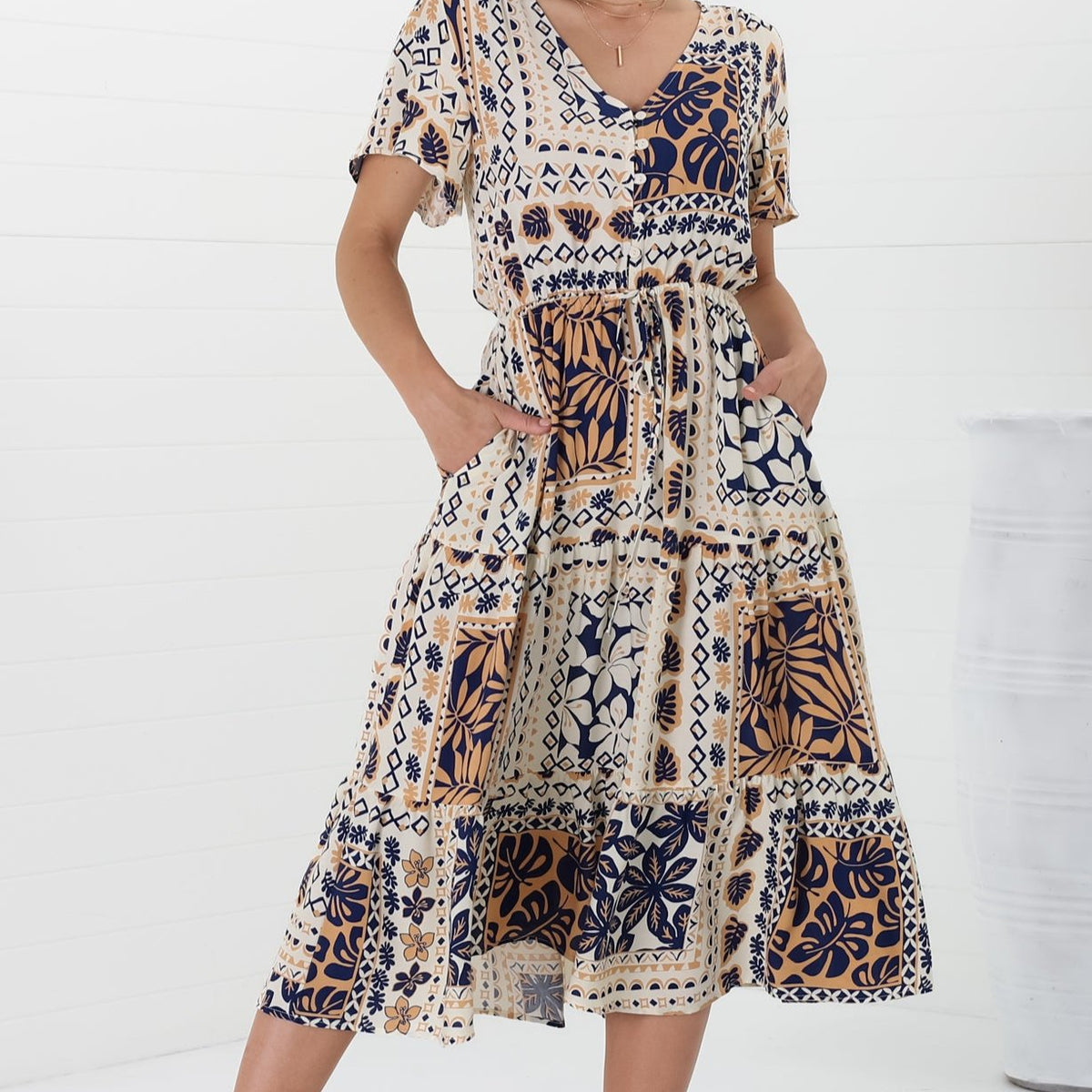 Shop the Marly Midi Dress in our Alphy Print | Salty Crush